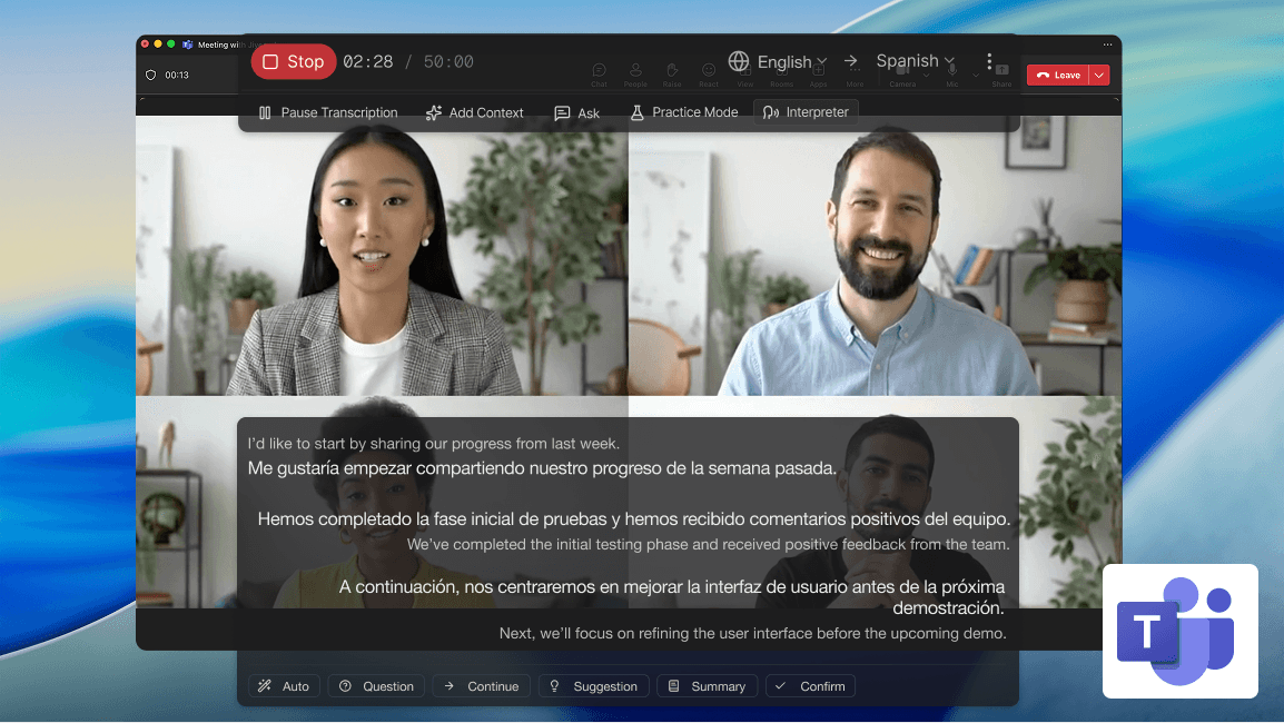 Interpretação para o Teams – Deeptrue